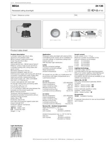 Bega 24 136 W K4 Recessed ceiling downlight Data Sheet | Manualzz