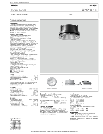 Bega 24 485 K4 Recessed ceiling luminaire Data Sheet | Manualzz