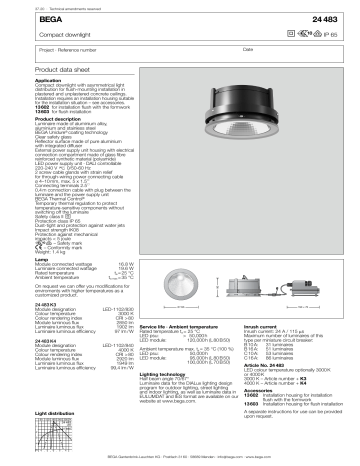 Bega 24 483 K4 Recessed ceiling luminaire Data Sheet | Manualzz