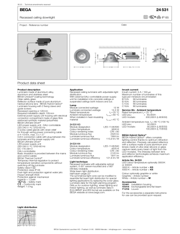 Bega 24 531 W K4 Recessed ceiling downlight Data Sheet | Manualzz