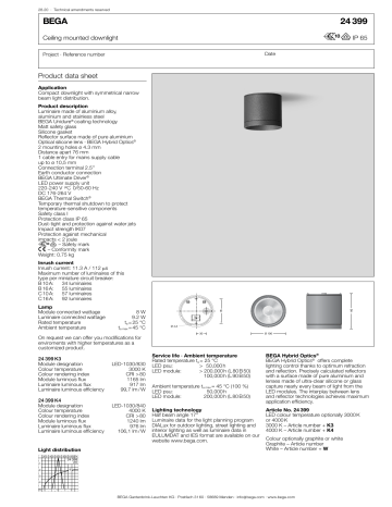 Bega 24 399 W K4 Ceiling mounted downlight Data Sheet | Manualzz