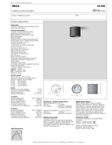 Bega 24 408 W K4 Ceiling mounted downlight Data Sheet | Manualzz