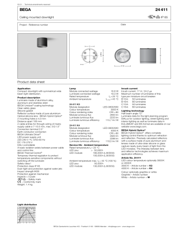 Bega 24 411 W K4 Ceiling mounted downlight Data Sheet | Manualzz