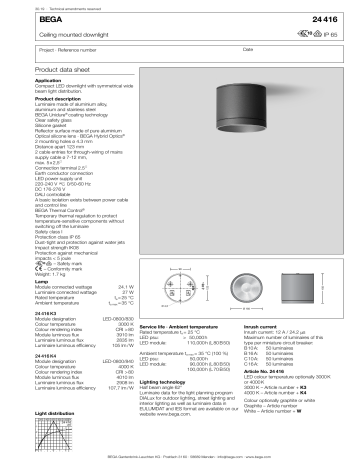 Bega 24 416 W K4 Ceiling mounted downlight Data Sheet | Manualzz