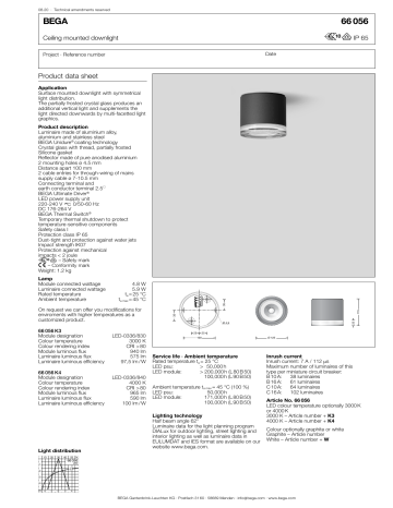 Bega 66 056 W K4 Ceiling mounted luminaire Data Sheet | Manualzz
