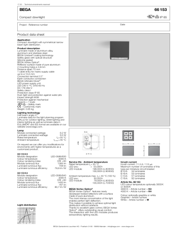 Bega 66 153 W K4 Ceiling mounted luminaire Data Sheet | Manualzz