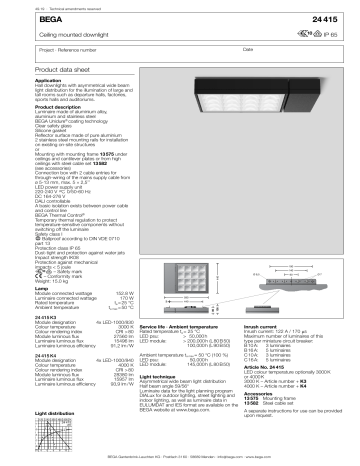 Bega 24 415 K4 Ceiling mounted downlight Data Sheet | Manualzz