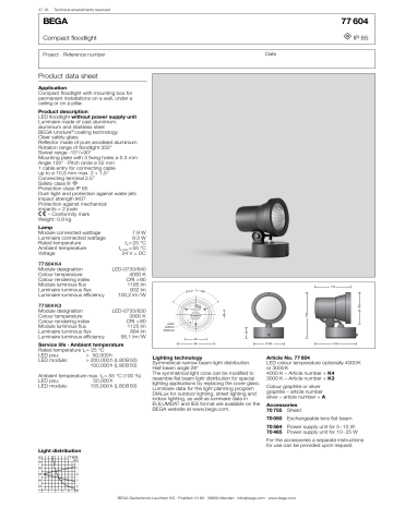 Bega 77 604 K4 Compact floodlight Data Sheet | Manualzz