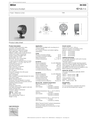 Bega 84 333 K4 Performance floodlight Data Sheet | Manualzz