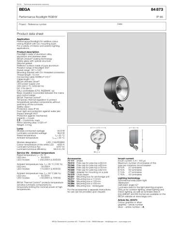 Bega 84 873 A Performance floodlight RGB W Data Sheet | Manualzz