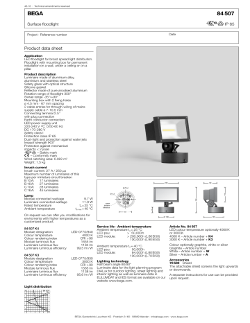 Bega 84 507 W K4 Floodlight Data Sheet | Manualzz