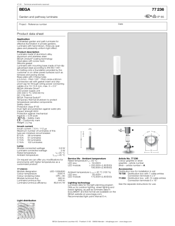 Bega 77 236 K3 Garden and pathway luminaire Data Sheet | Manualzz