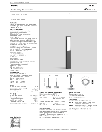 Bega 77 247 K3 Garden and pathway luminaire Data Sheet | Manualzz