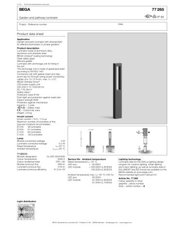 Bega 77 265 K3 Garden and pathway luminaire Data Sheet | Manualzz