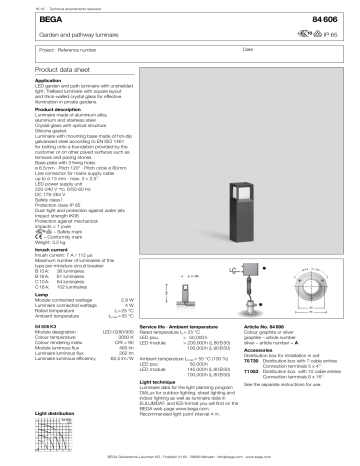 Bega 84 606 K3 Garden and pathway luminaire Data Sheet | Manualzz