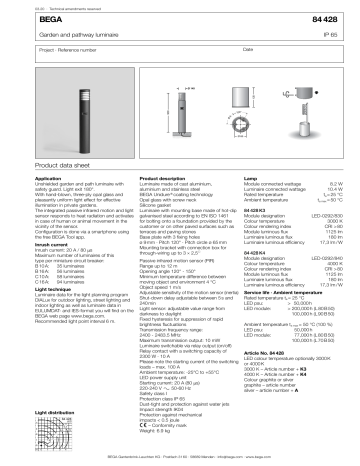Bega 84 428 K4 Garden and pathway luminaire Data Sheet | Manualzz