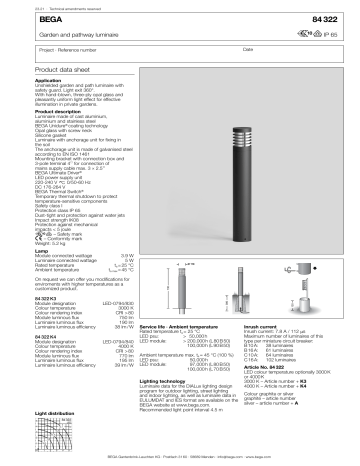 Bega 84 322 K4 Garden and pathway luminaire Data Sheet | Manualzz