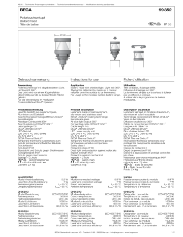 Bega 99 852 K4 Bollard head Instructions for use | Manualzz