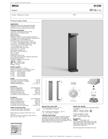 Bega 84 238 K4 Bollard Data Sheet | Manualzz