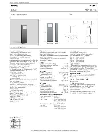 Bega 84 413 K4 Bollard Data Sheet | Manualzz