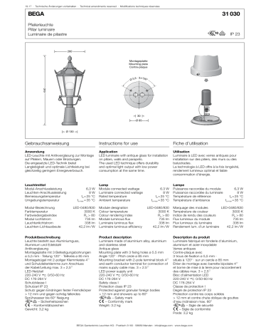 Bega 31 030 K3 Pillar luminaire Instructions for use | Manualzz
