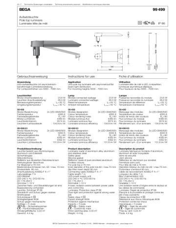 Bega 99 499 K4 Pole top luminaire Instructions for use | Manualzz