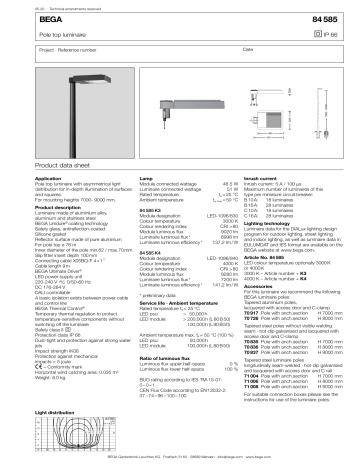 Bega 84 585 K4 Pole top luminaire Data Sheet | Manualzz