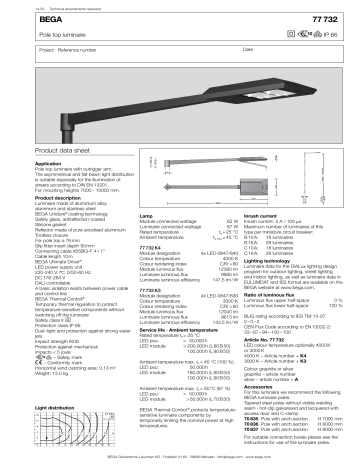 Bega 77 732 K4 Pole top luminaire Data Sheet | Manualzz