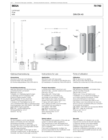 Bega 70 792 Aluminium luminaire pole Instructions for use | Manualzz
