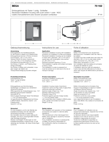 Bega 70 162 A Installation housing Instructions for use | Manualzz