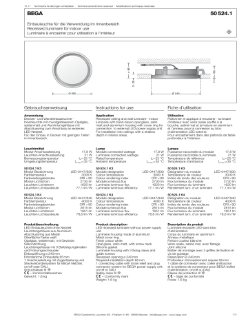 Bega 50 524.1 K4 LED recessed wall and ceiling luminaire Instructions for use | Manualzz