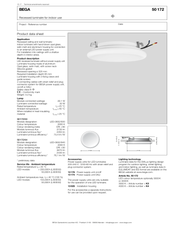 Bega 50 172 K4 Recessed ceiling luminaire Data Sheet | Manualzz