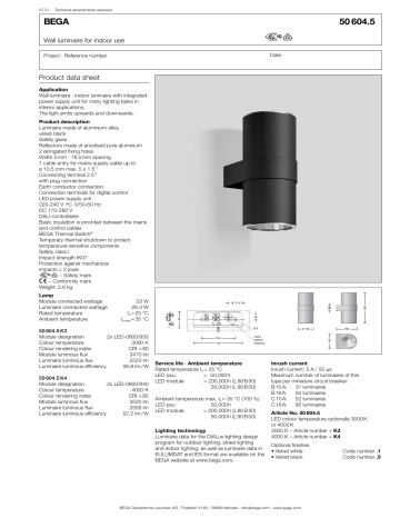 Bega 50 604.5 K4 LED wall washer Data Sheet | Manualzz