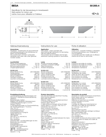 Bega 50 200.4 K4 Wall luminaire Instructions for use | Manualzz