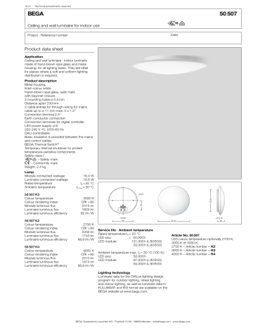 Bega 50 507 K4 LED ceiling and wall luminaire Data Sheet | Manualzz