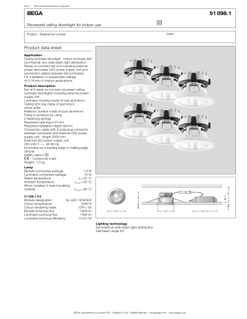 Bega 51 098.1 K3 Recessed ceiling downlight Data Sheet | Manualzz