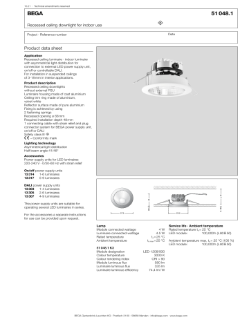 Bega 51 048.1 K3 Recessed ceiling downlight Data Sheet | Manualzz