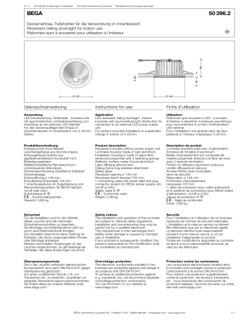 Bega 50 396.2 K4 Recessed ceiling luminaire Instructions for use | Manualzz