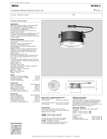 Bega 50 004.3 K4 Compact downlight Data Sheet | Manualzz