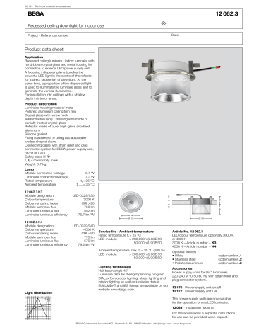 Bega 12 062.3 K4 Recessed ceiling luminaire Data Sheet | Manualzz