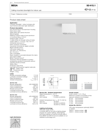 Bega 50 415.1 K4 Ceiling luminaire Data Sheet | Manualzz