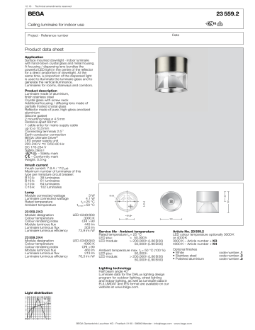 Bega 23 559.2 K4 Ceiling luminaire Data Sheet | Manualzz