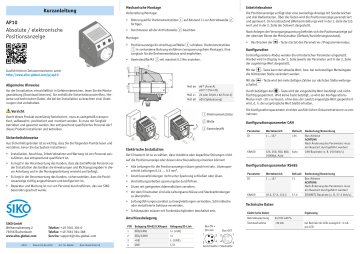 Siko AP10 Electronic position indicator Quick Start Guide | Manualzz