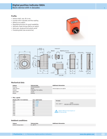 Siko DA04 Digital position indicator Data Sheet | Manualzz