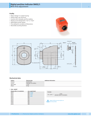 Siko DA05/1 Digital position indicator Data Sheet | Manualzz