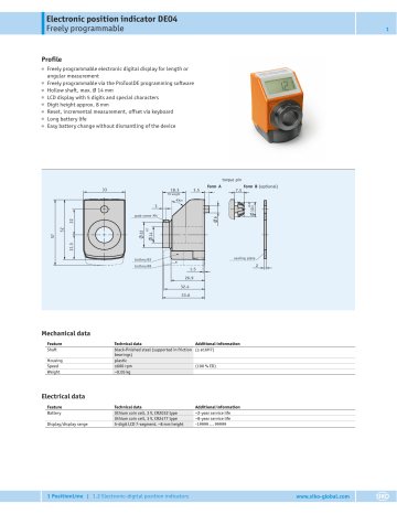Siko DE04 Electronic position indicator Data Sheet | Manualzz