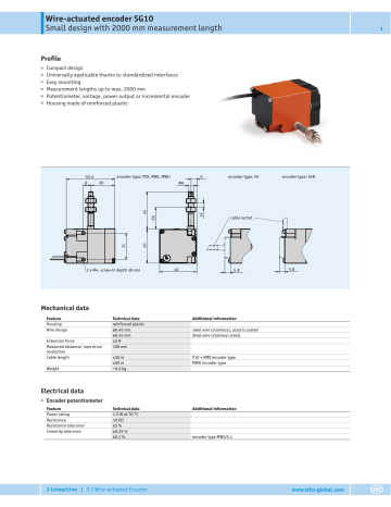 Siko SG10 Wire-actuated encoder Data Sheet | Manualzz
