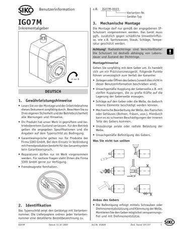 Siko IG07M Incremental encoder User Information | Manualzz
