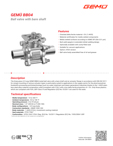 Gemu BB04 Ball valve Datasheet | Manualzz