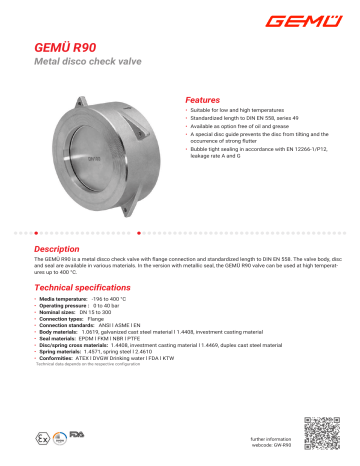 Gemu R90 Metal disco check valve Datasheet | Manualzz